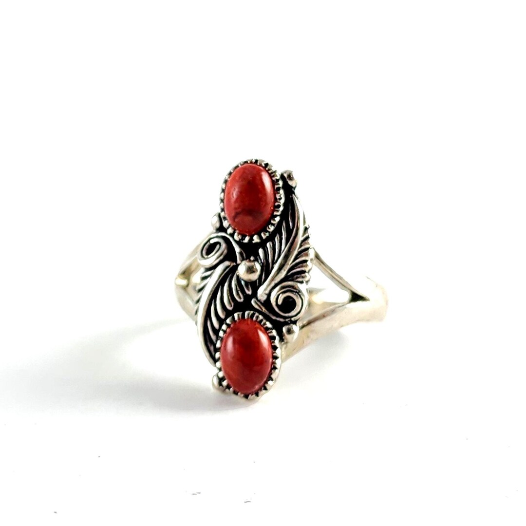 Vintage BBJ Sterling Silver and Red Coral Ring - Size 5.75 - Etsy
