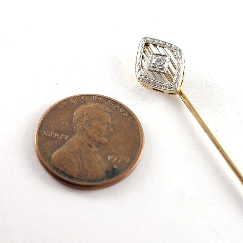 Antique 14K Gold Hat Pin With Diamond - 14K Gold Pin - Dainty Gold ...