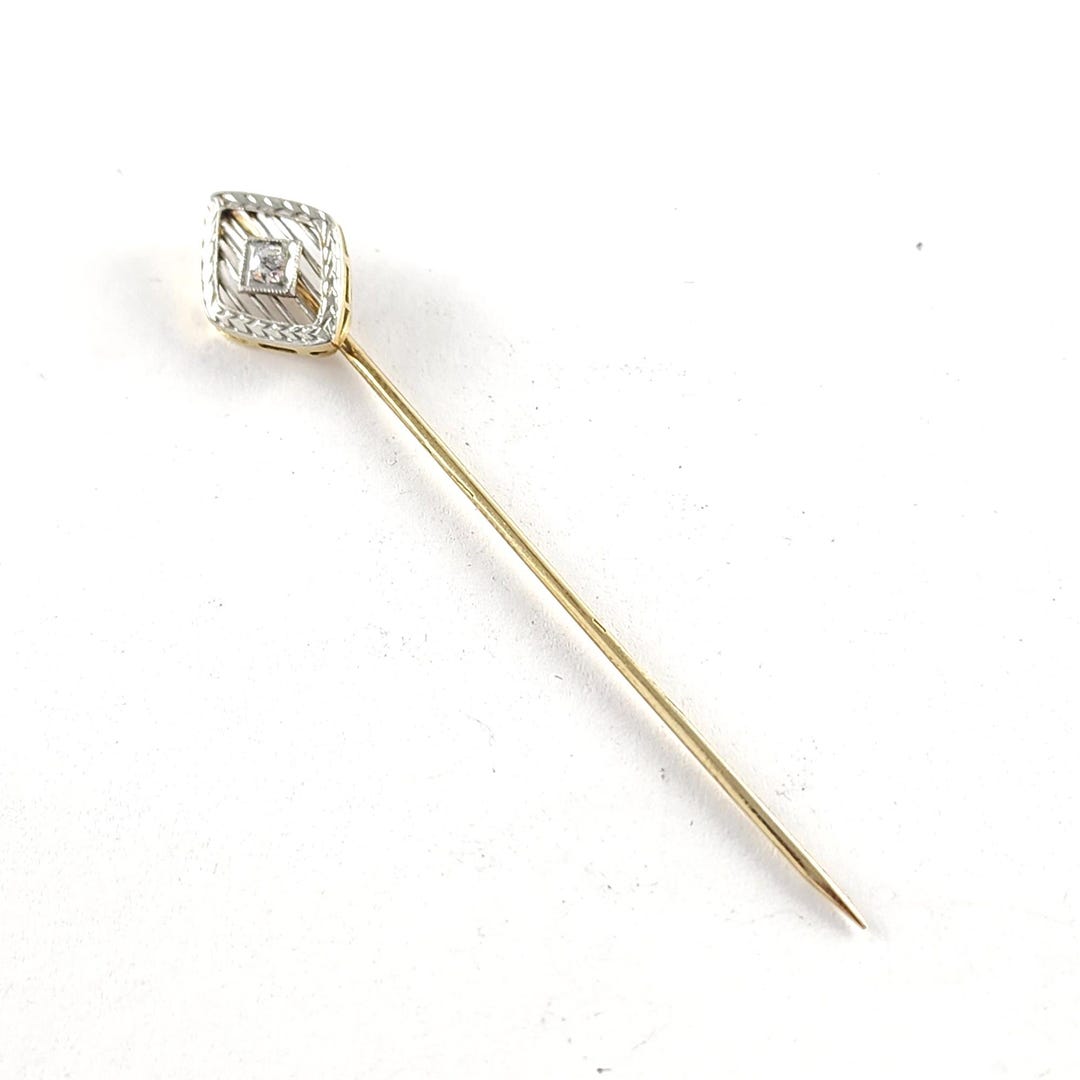 Antique 14K Gold Hat Pin With Diamond - 14K Gold Pin - Dainty Gold ...