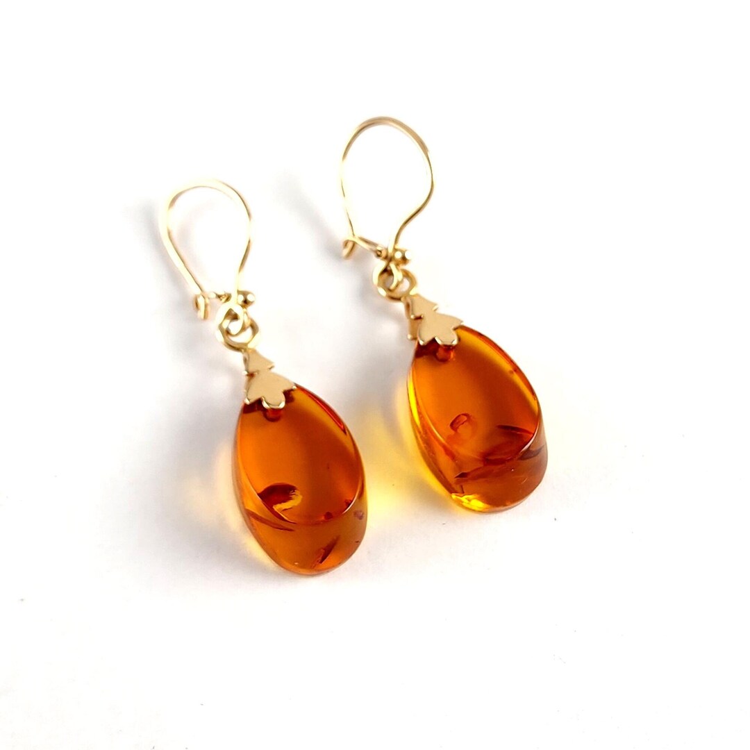 Vintage Russian Rose Gold 14K 583 Yellow Gold Natural Baltic Amber ...