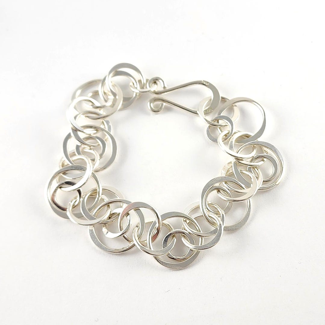 Vintage Sterling Silver Modernist Round Rings Bracelet - Simple Silver ...