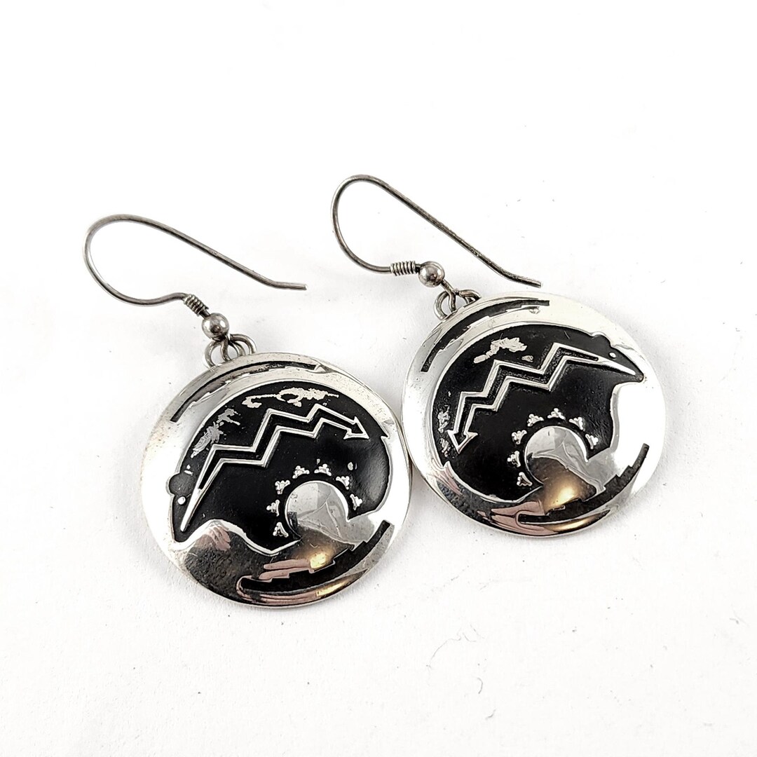 Vintage Silver Native American Disc Dangle Earrings - Hopi Design - Etsy