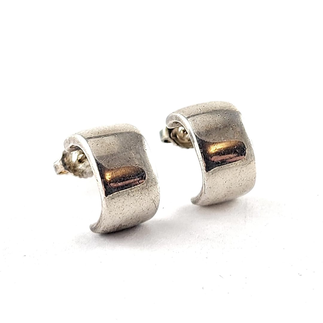 Vintage Ralph Lauren RLL Sterling Silver Huggie Half Hoop Stud Earrings ...