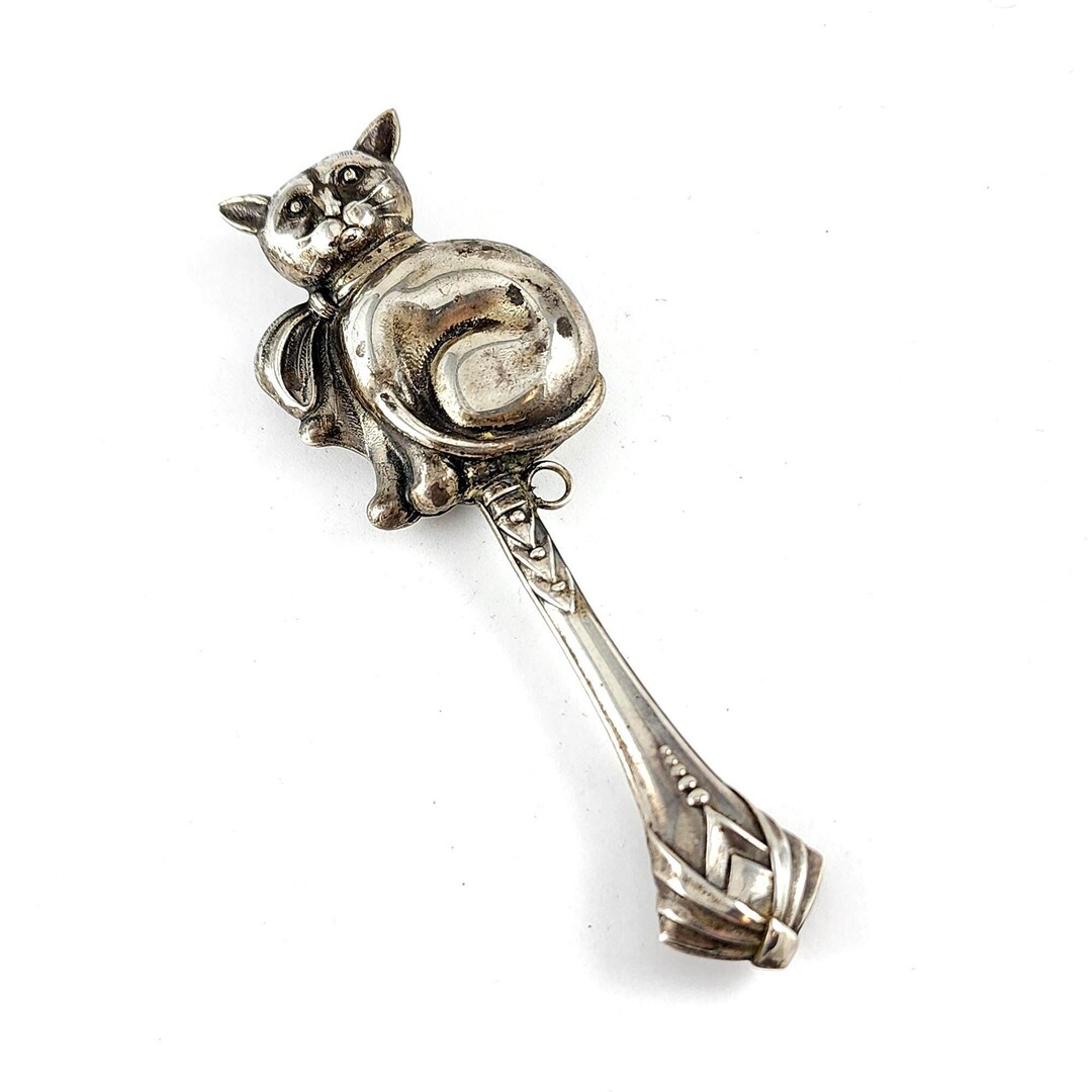 Vintage Antique Sterling Silver Cat Baby Rattle - Kitty - Etsy