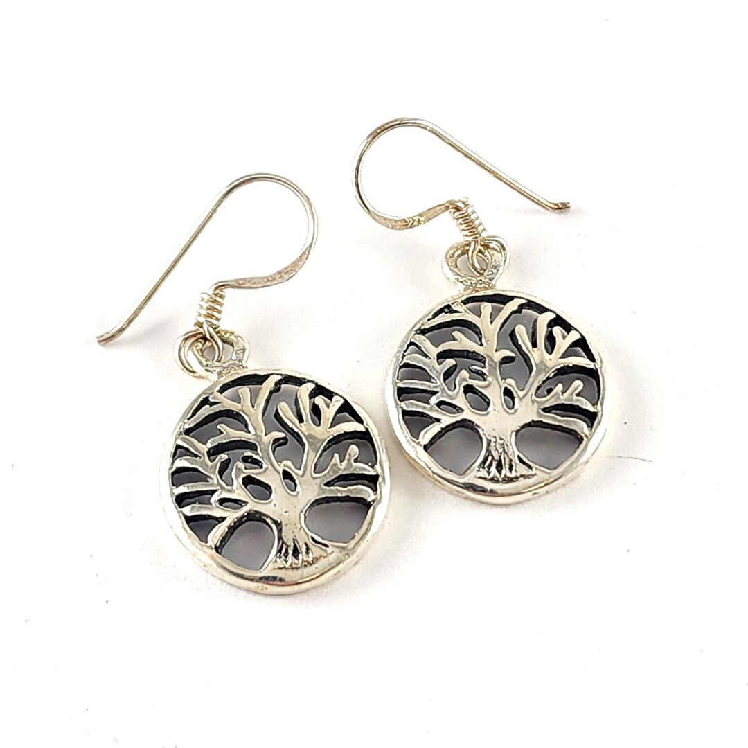 Vintage Mona Ann Sterling Silver Tree of Life Dangle Earrings - Etsy