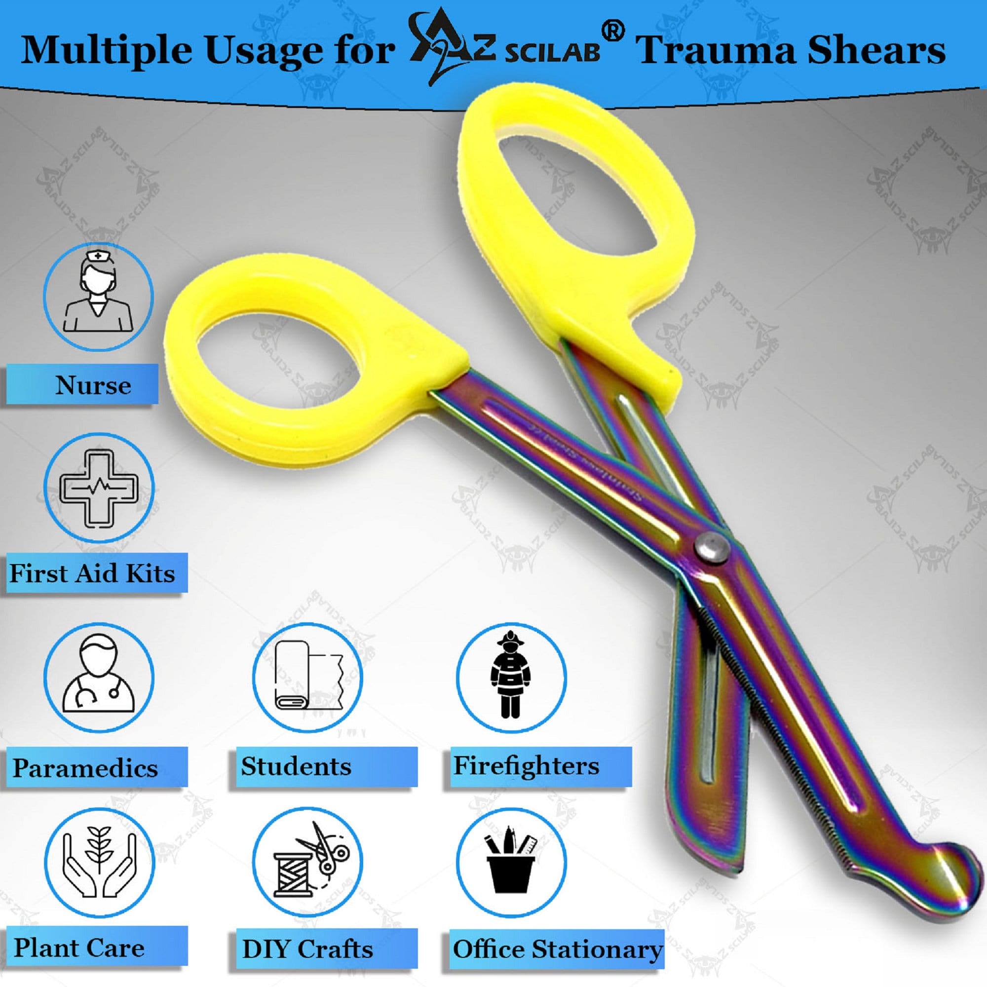 EMT Supplies Stainless Steel Scissors Yellow Handle Multi Rainbow Color ...