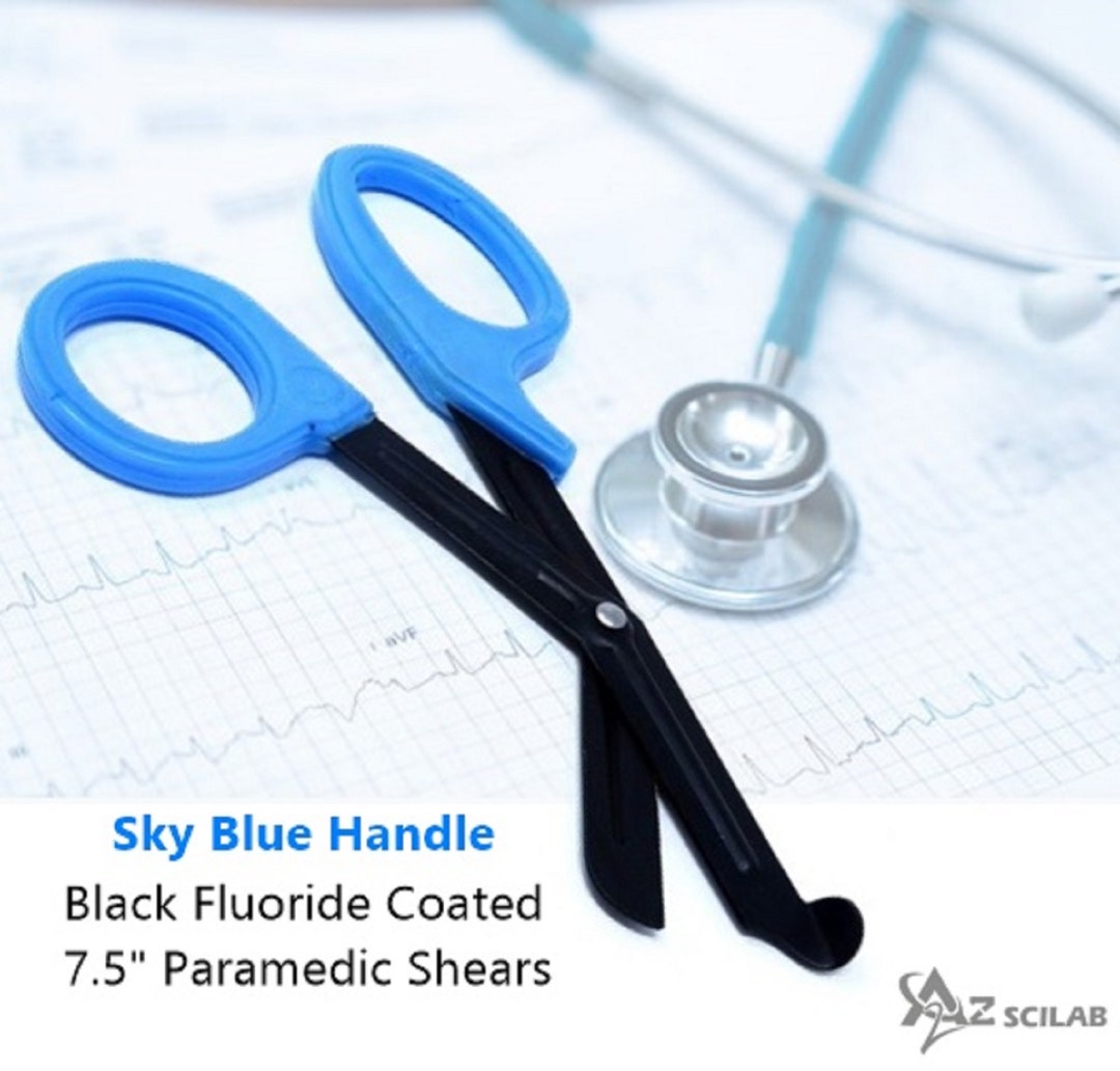 Stainless Steel Scissors Sky Blue Handle Fluoride Black Coated Non ...