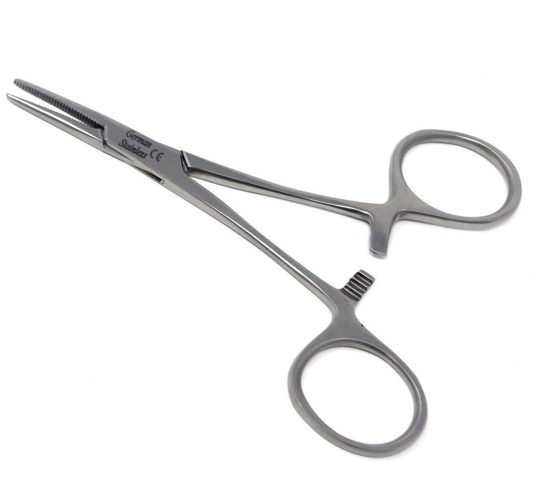 Miniature Straight Forceps 4" Hemostat Locking Forceps Serrated Ends ...