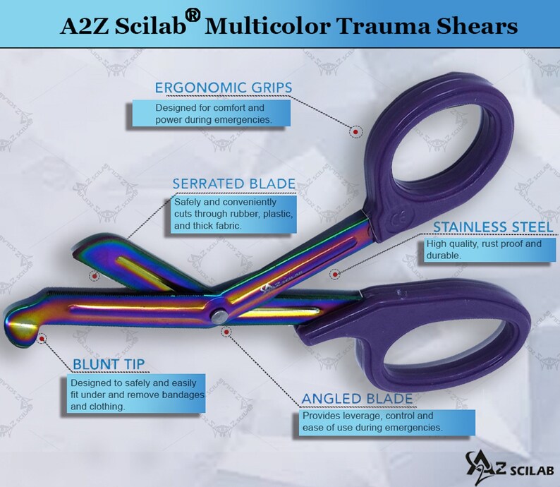 Purple Handle Multicolor Blades 7.5" Trauma Shears Paramedics, ER ...