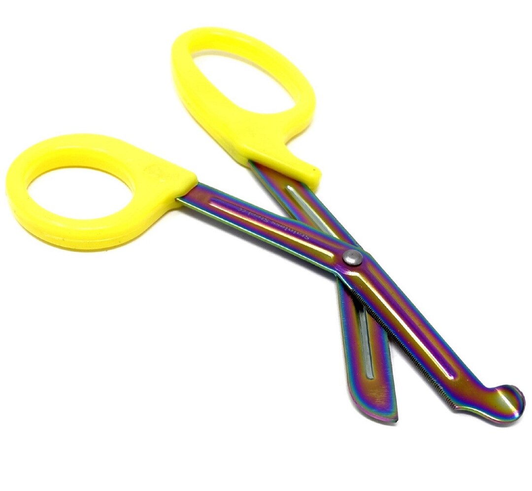 EMT Supplies Stainless Steel Scissors Yellow Handle Multi Rainbow Color ...