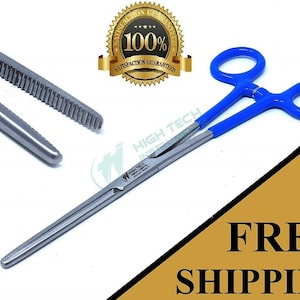 PVC Grip Blue Handle, Heavy Duty Hemostat Forceps Clamps 8" Straight ...