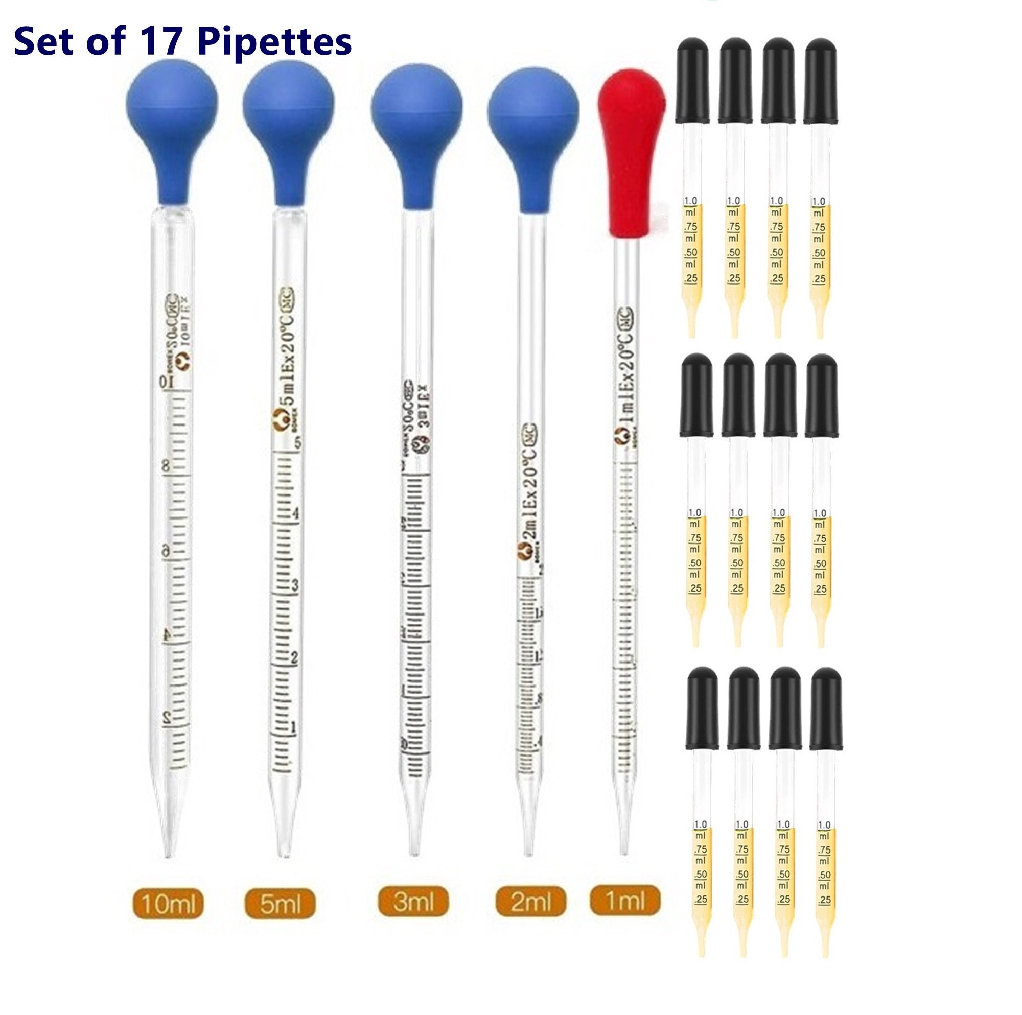 Clear Glass Pipettes With Graduated Markings and Removable Suction Bulb ...