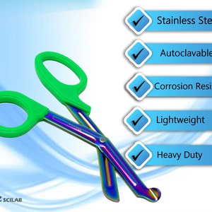 Pink Handle Multicolor Blades 7.5" Trauma Shears ER Nurses, Paramedics ...