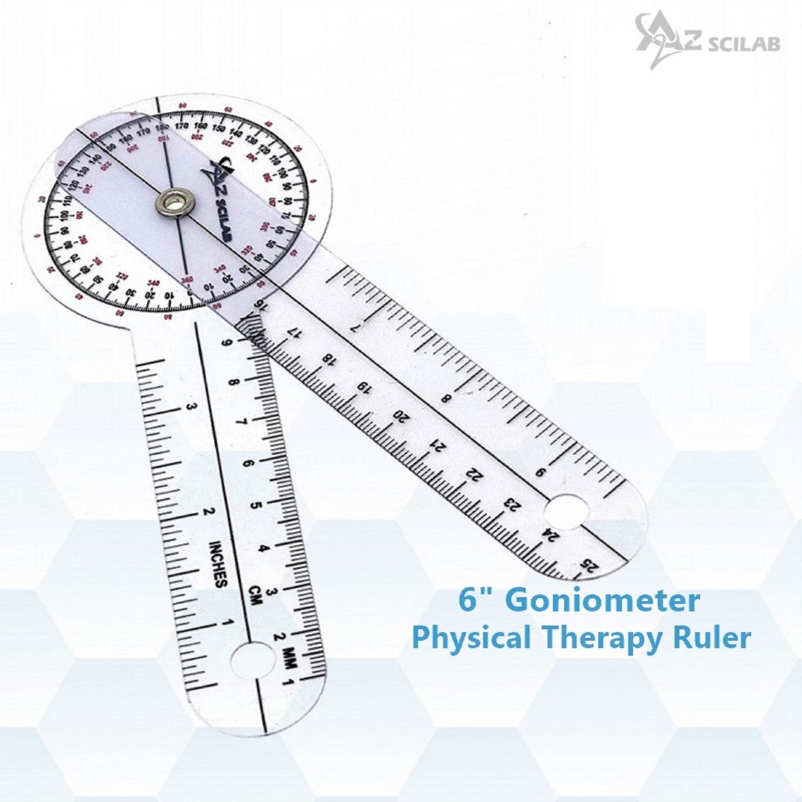 6" 360 Degree Physical Therapy Tool Clear Plastic Goniometer for ...