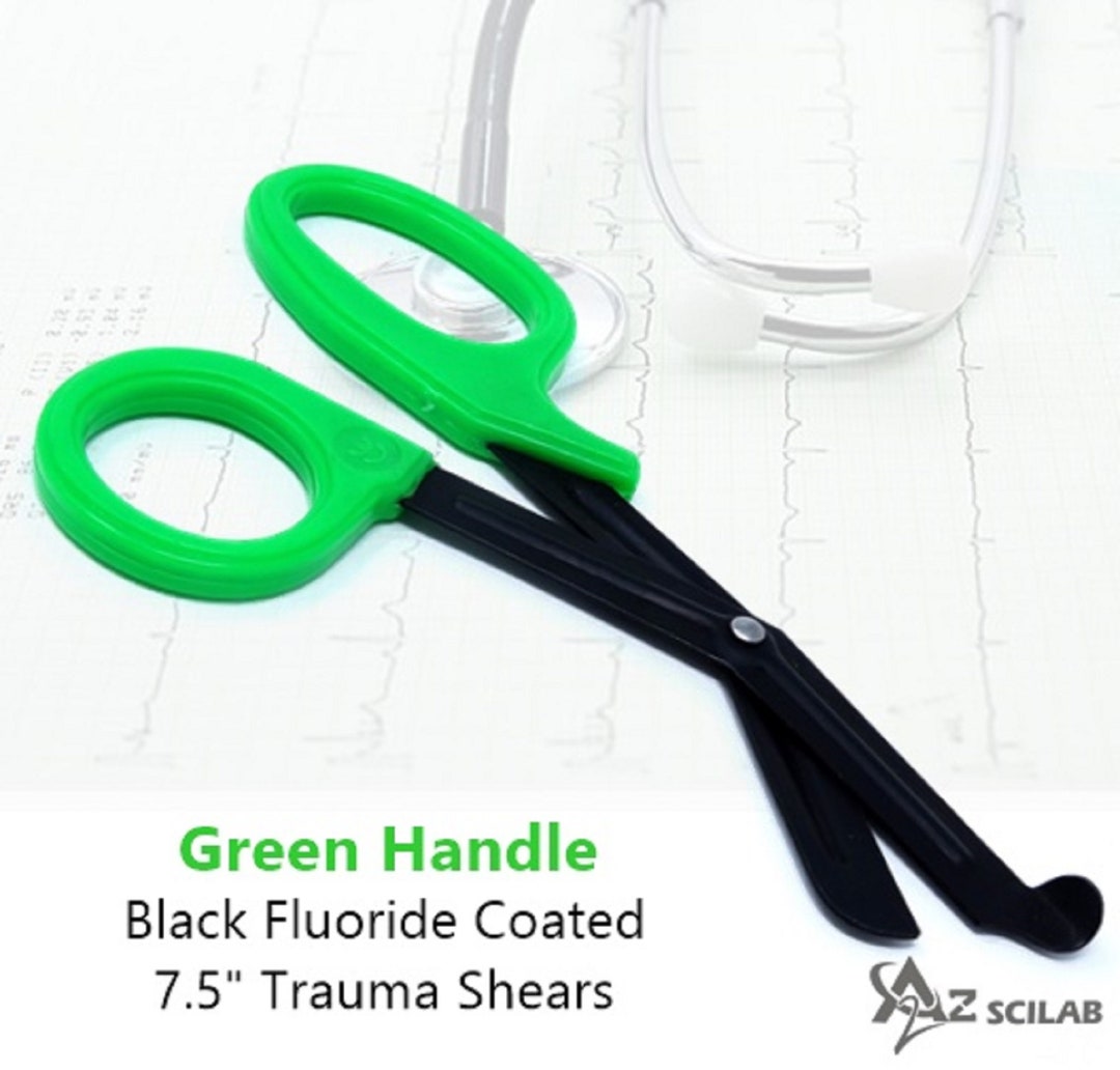 Green Handle With Fluoride Black Coated Non-stick Blades Trauma Shears ...