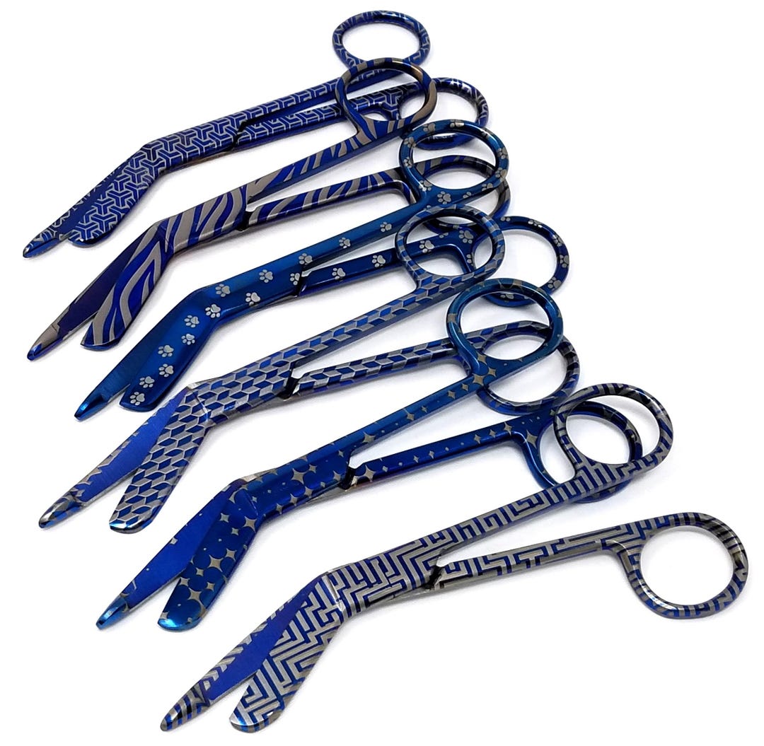 Nurse Scissors Engraved Gift Set of 6 Pcs in Blue Titanium Color With ...