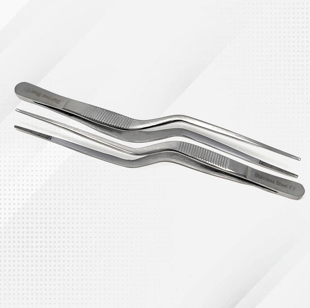 Offset Plating Tweezers Culinary Tongs Offset Handle Pinzas to Place Herbs Food Plating ...