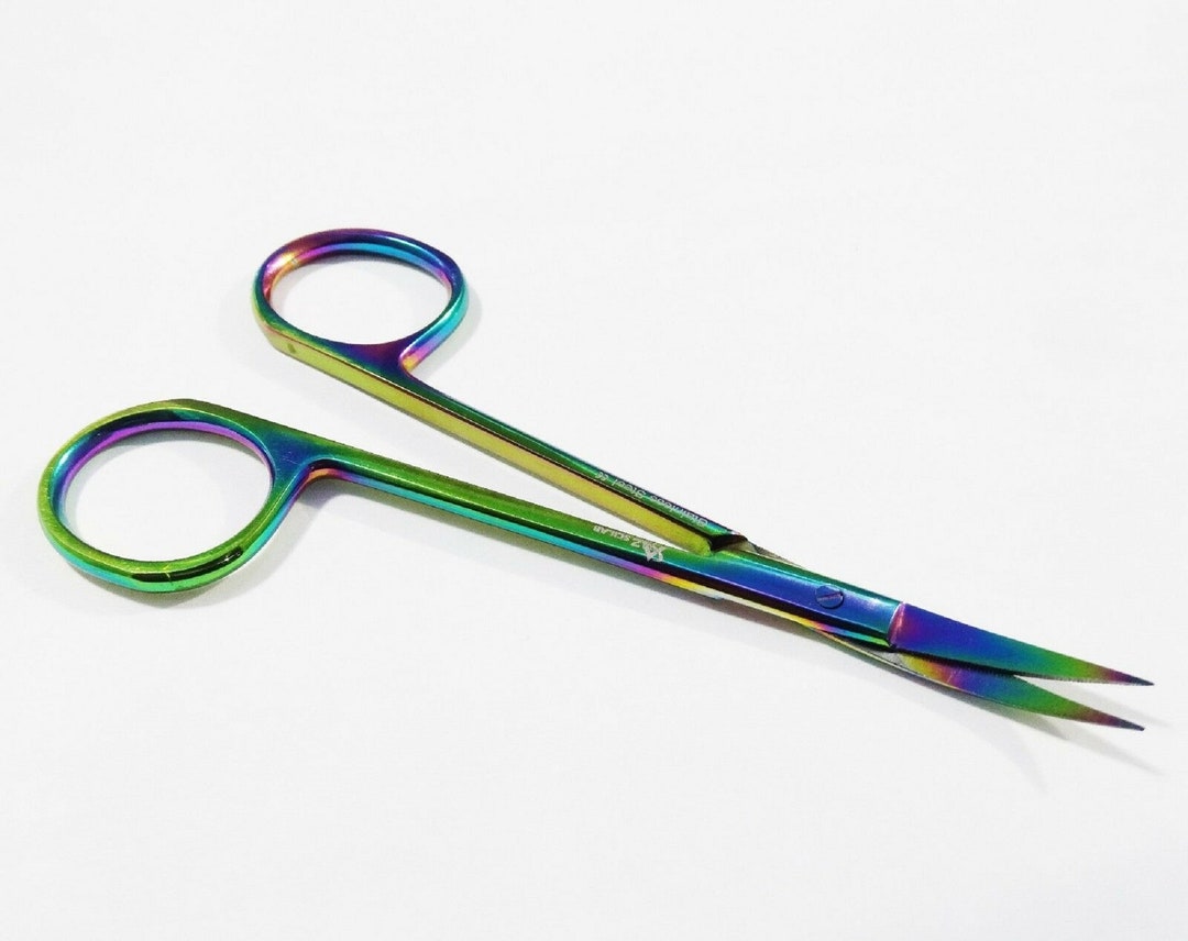 Multi Rainbow Titanium Color Nail Art Scissors 4.5" Curved, Stainless ...
