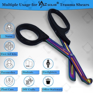 Black Handle With Multi Rainbow Color Blade Trauma Shears 7.5" (19cm ...