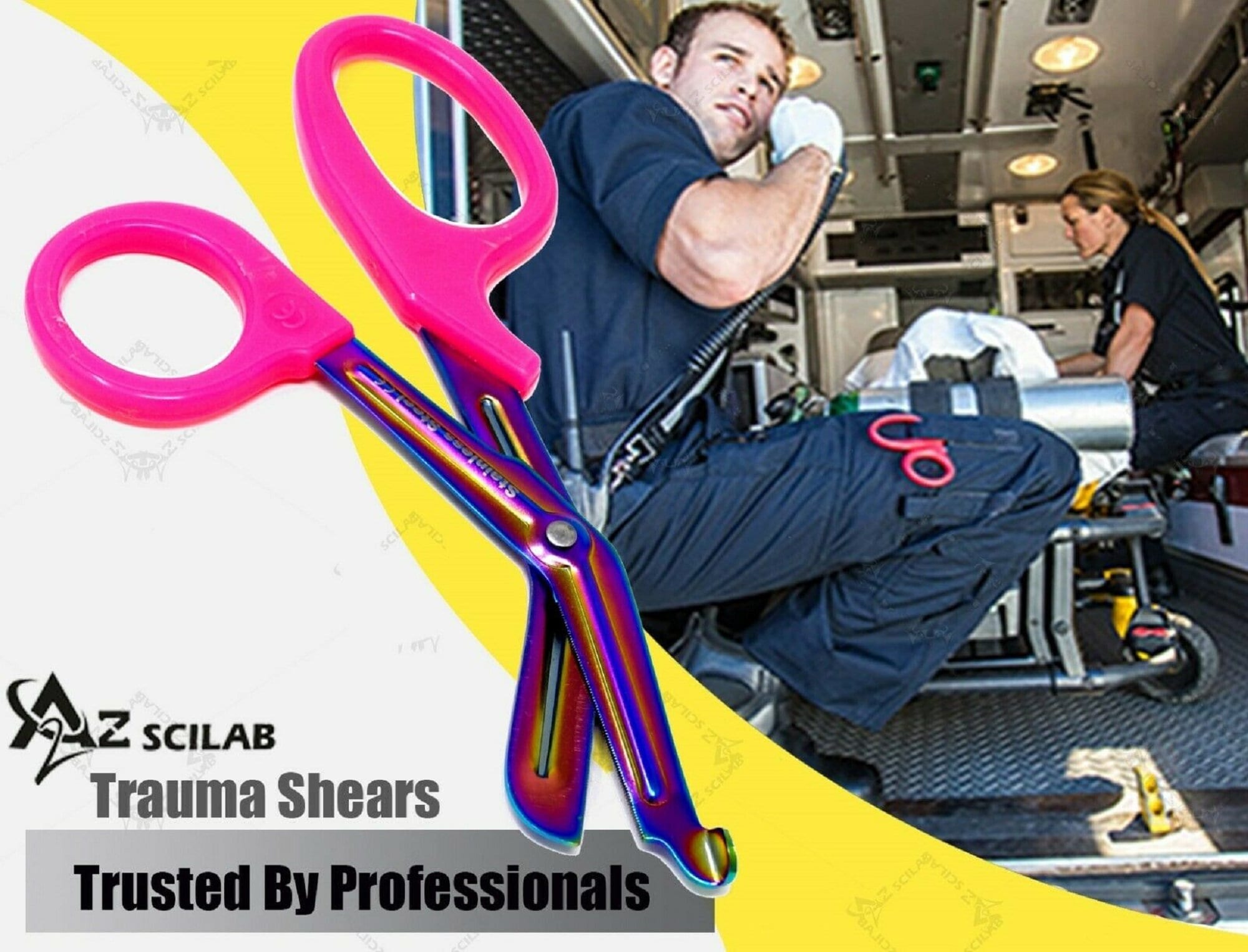 Pink Handle Multicolor Blades 7.5" Trauma Shears ER Nurses, Paramedics ...