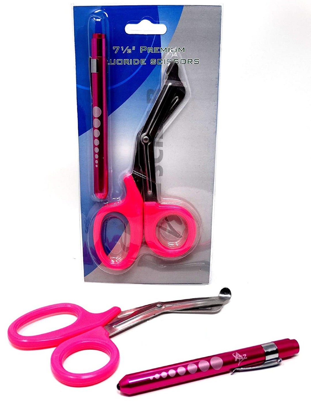 Pair of Pink Handle Stainless Steel Blade Trauma Shears 7.5" + Penlight ...