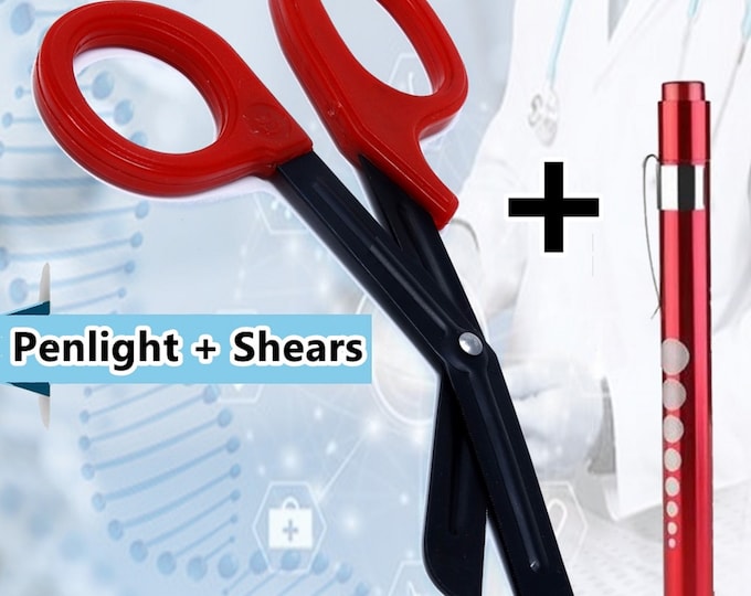 Set of Red Handle 7.5 Trauma Shears With Fluoride Black Coated Non ...