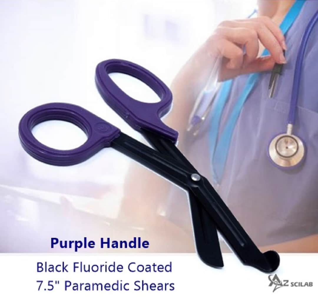 Purple Handle Fluoride Black Coated Non-stick Blades 7.5" Trauma Shears ...