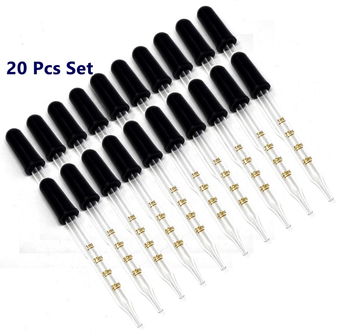 Clear Graduated Pipette Glass Droppers Set of 20 Pcs 1ml, Reusable ...