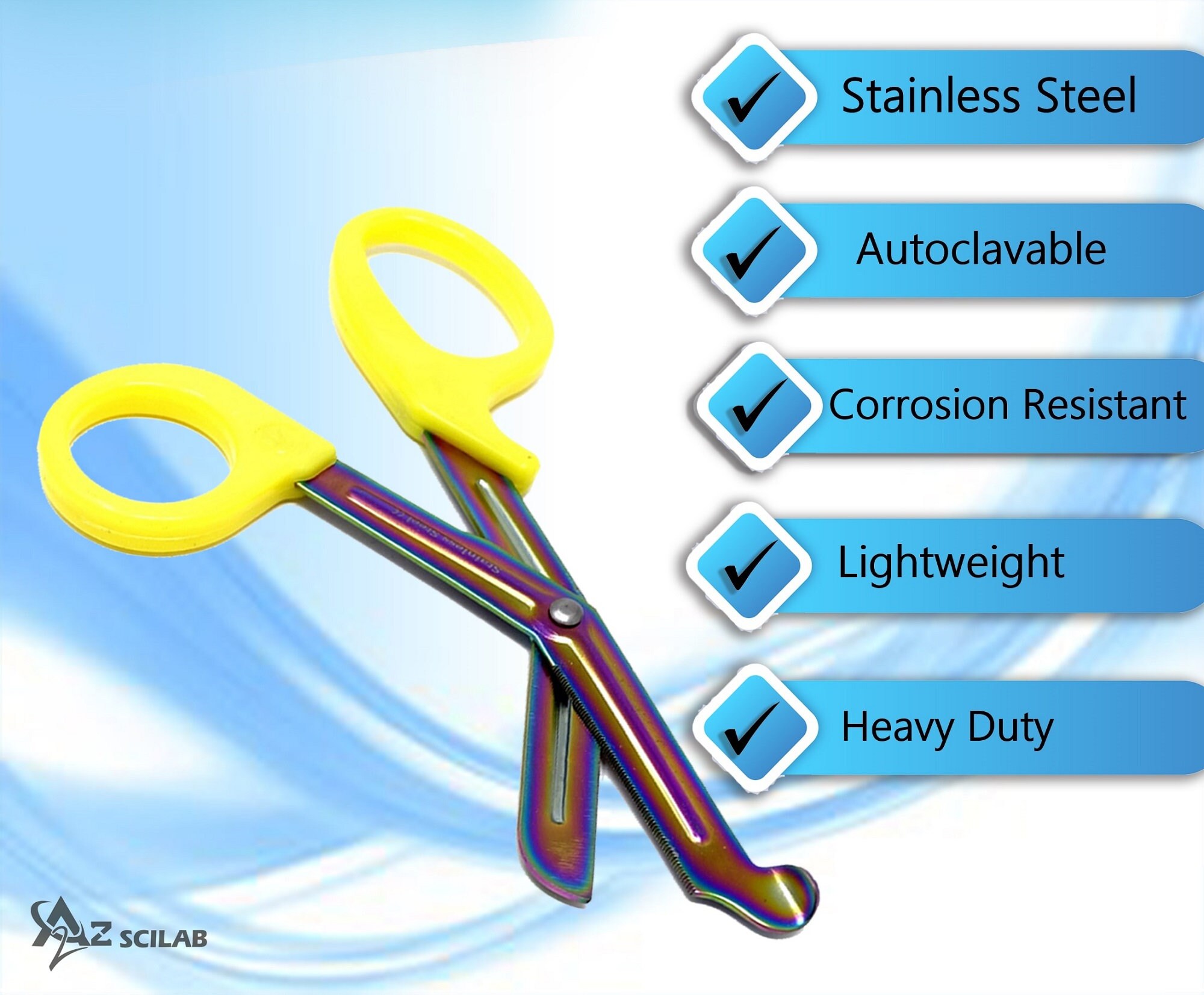 EMT Supplies Stainless Steel Scissors Yellow Handle Multi Rainbow Color ...