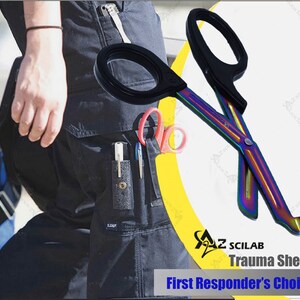 Pink Handle Multicolor Blades 7.5" Trauma Shears ER Nurses, Paramedics ...