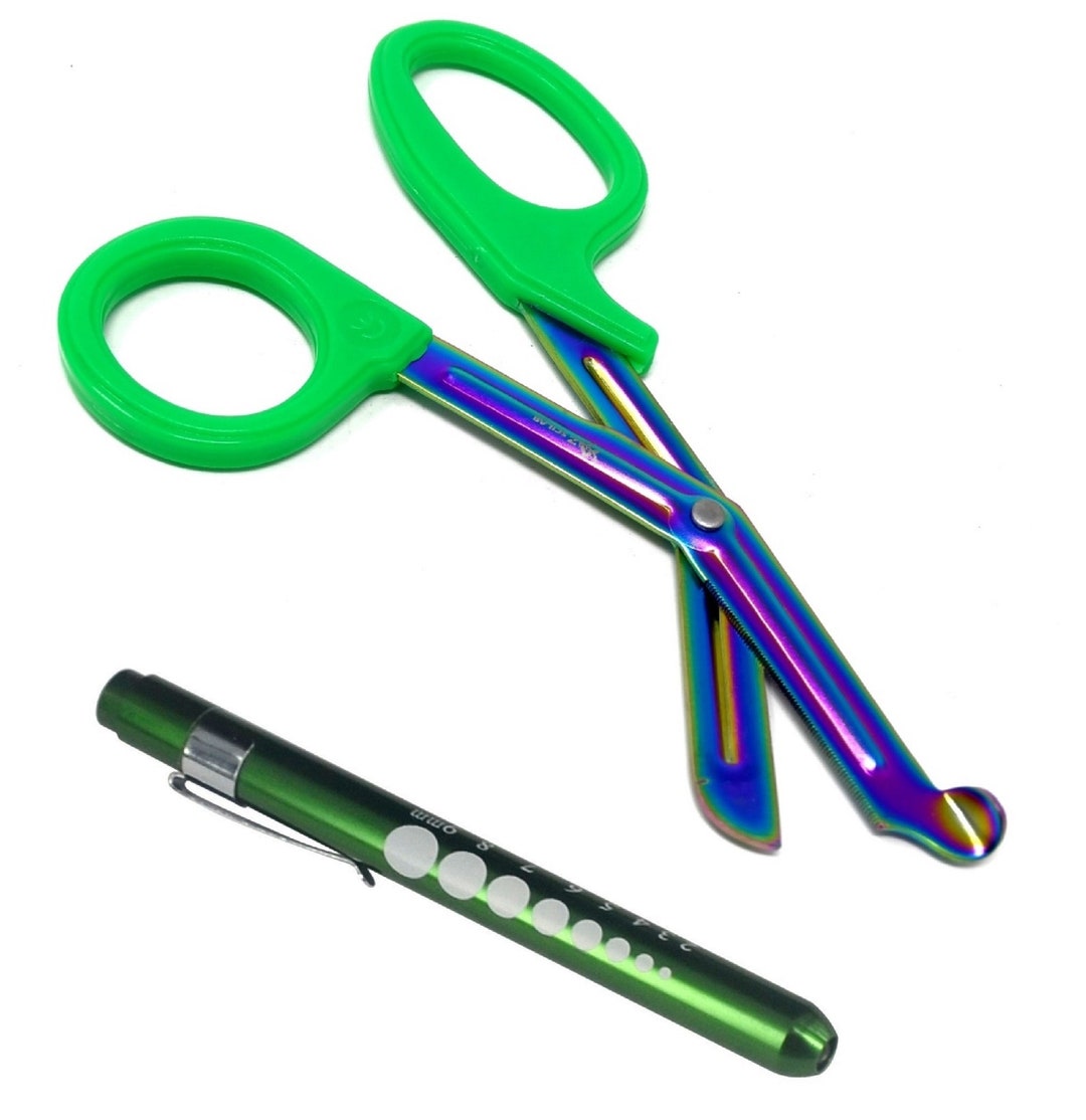 Green Handle Multi-color Blade Stainless Steel Trauma Shears+penlight ...