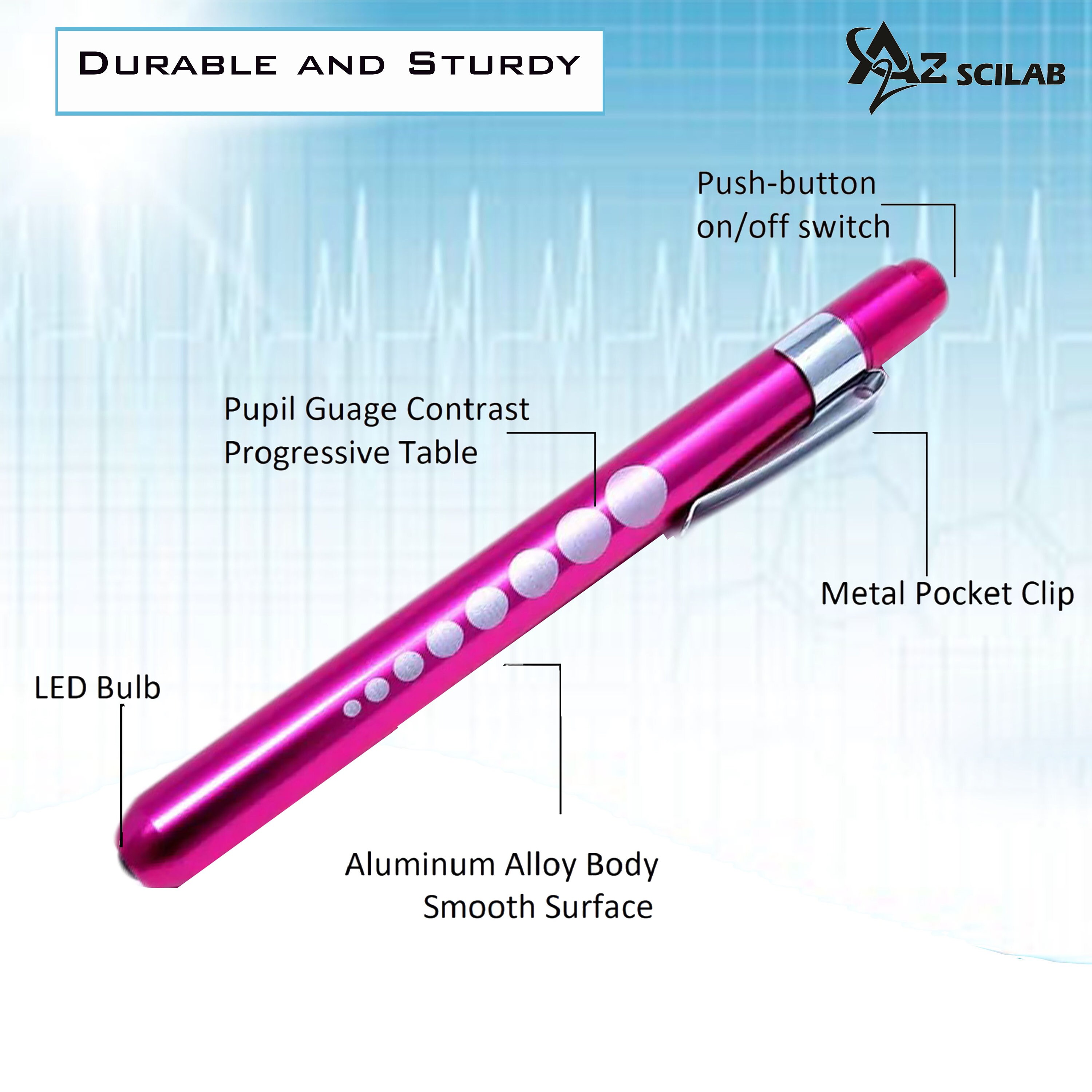 Pink Pen Light With Pupil Gauge LED Bulb for Nurses and | Etsy