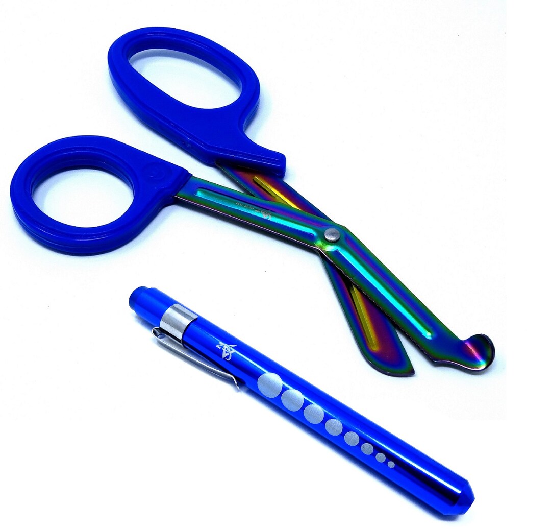 Navy Blue Handle With Multi Rainbow Color Blade Trauma Shears 7.5 ...