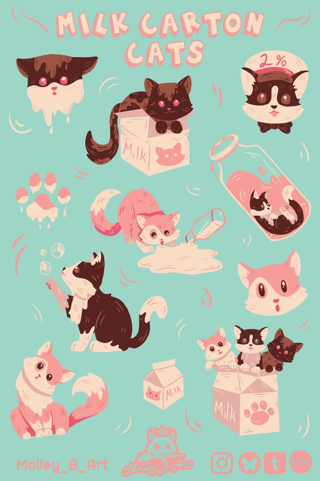 Milk Carton Cats Sticker Sheet - Etsy