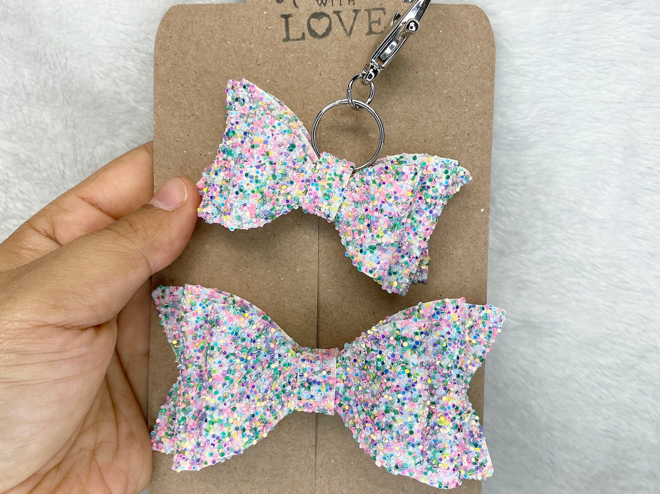 Cute Hair Bow Simple Bow Glitter Bow Hair Bow Keychain - Etsy