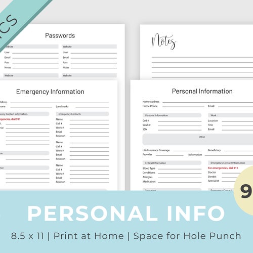 Personal Information Basics Printable Emergency Plan - Etsy
