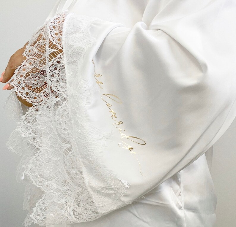 Luxe WHITE Satin & Lace Kimono Robe / Bridal Robe Honeymoon Lingerie ...