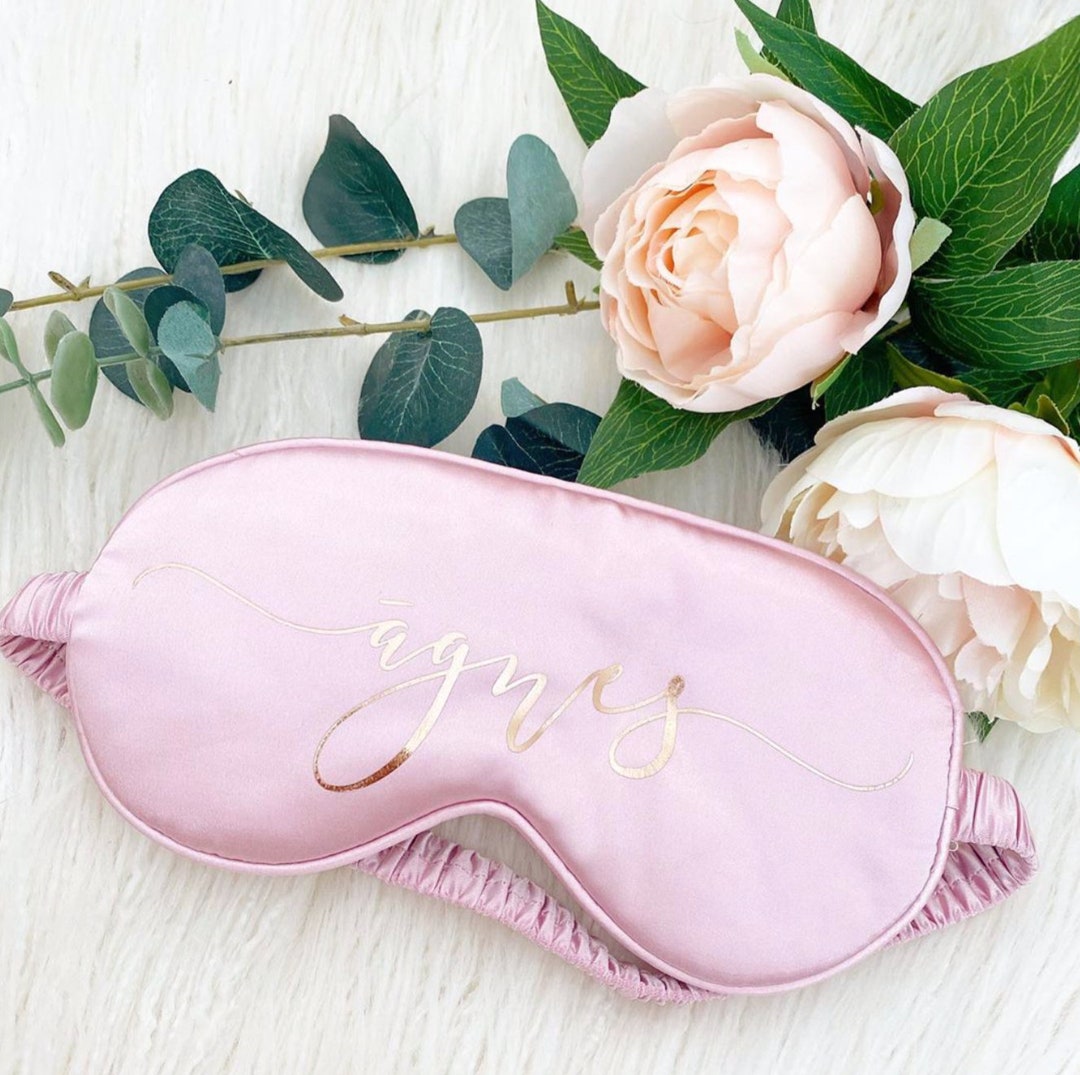 Personalized Sleep Mask / Black White Light Grey Blush Custom Satin Eye ...