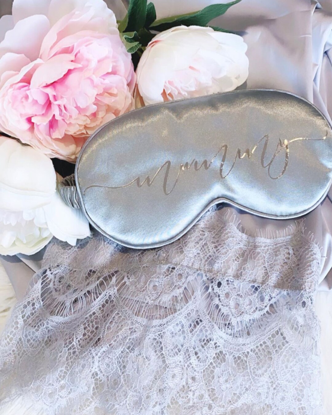 Personalized Sleep Mask / Black White Light Grey Blush Custom Satin Eye ...