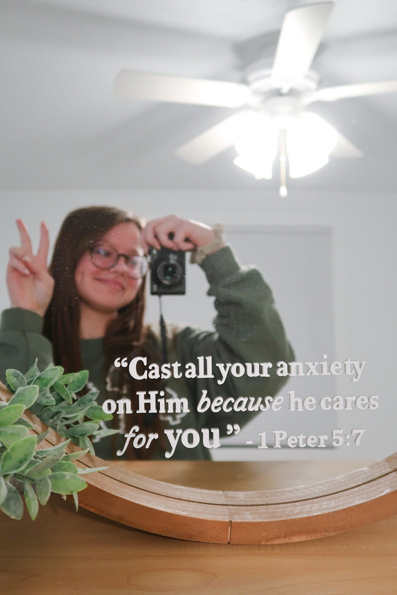 Bible Verse Mirror Decal - 1 Peter 5:7 - Bible Verse on Anxiety ...