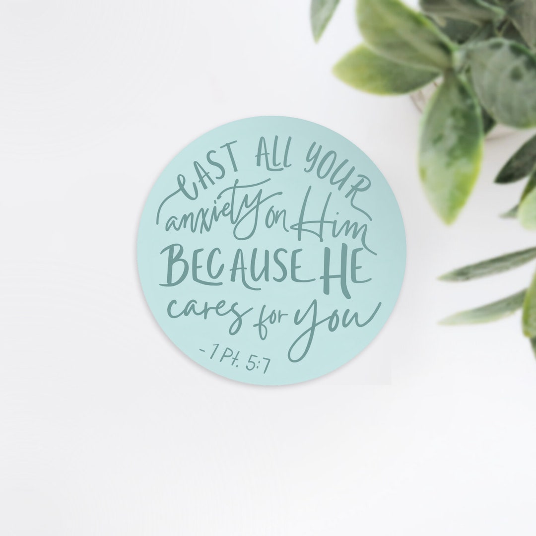 Bible Verse Sticker - 1 Peter 5:7 - Aesthetic Christian Sticker - Bible ...