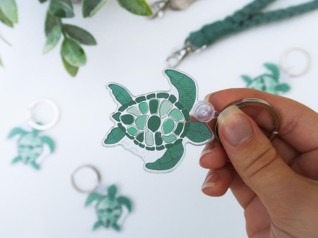 Sea Turtle Keychain - Aesthetic Turtle Doodle Acrylic Keyring - Cute ...