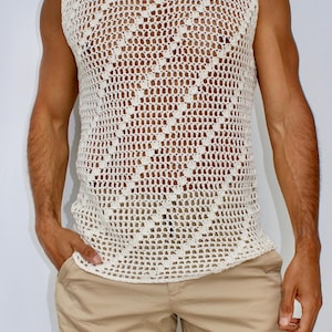 Crochet Mens Tank Top, Handmade Mens Sleeveless T Shirt, Fishnet Summer ...