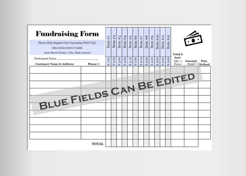 Fundraising Form: Fillable PDF Sales Tracker (digital Download) - Etsy