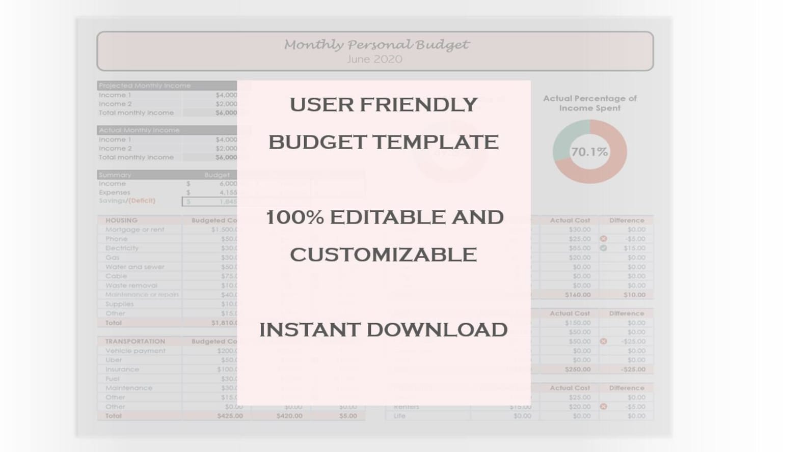 Excel Monthly Budget Pink Template, Household Budget, Digital Budget ...