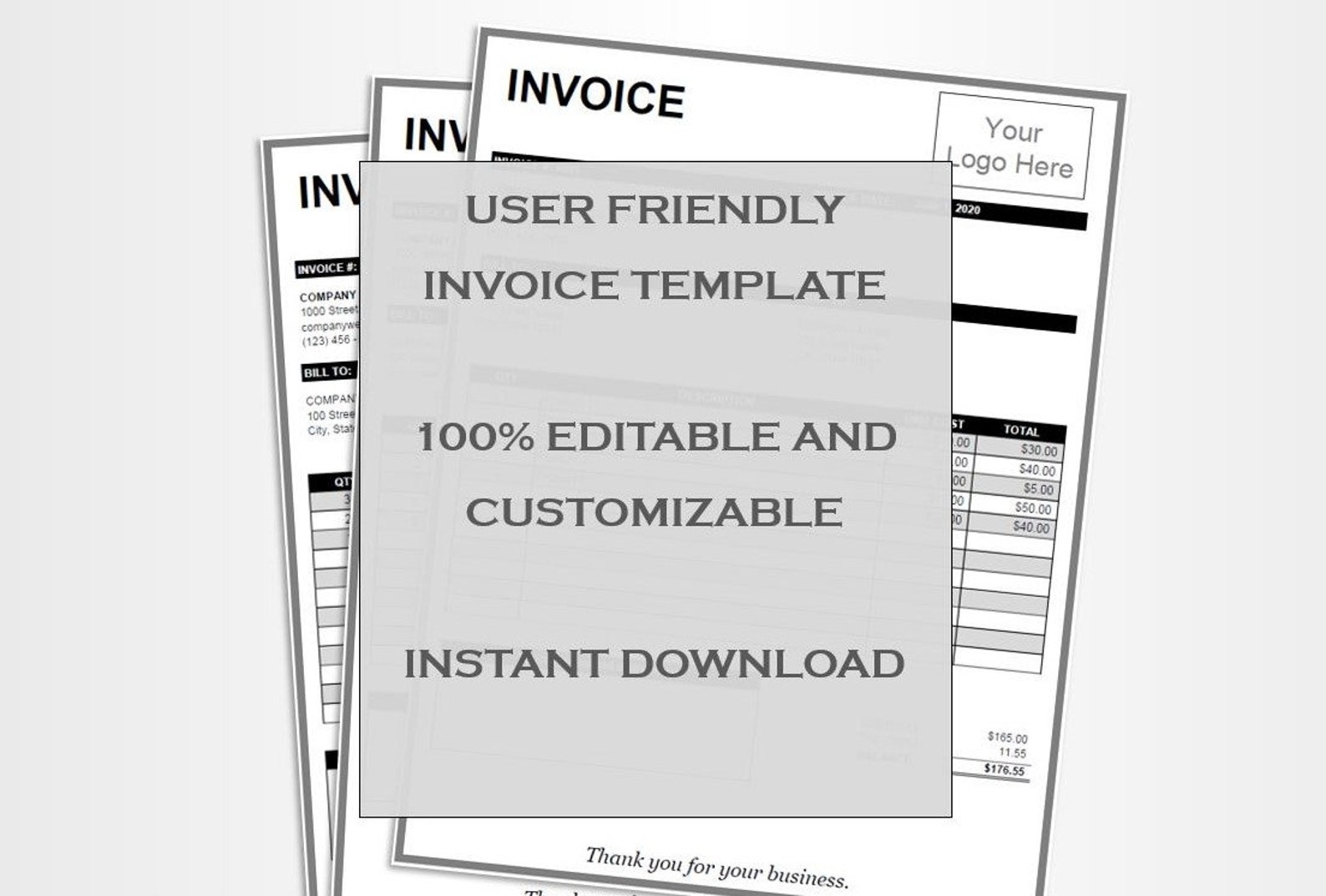 Simple Black Invoice Template: Small Business Excel (digital Download ...