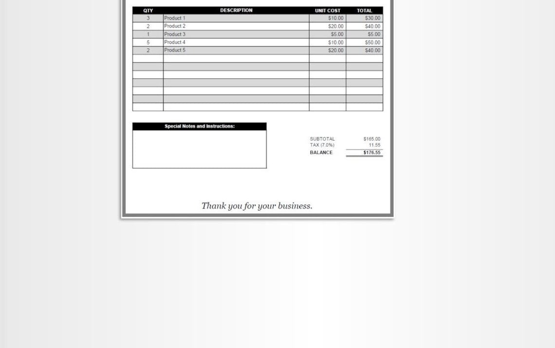 Simple Black Invoice Template: Small Business Excel (digital Download ...