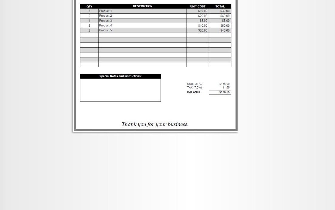 Simple Black Invoice Template: Small Business Excel (digital Download ...
