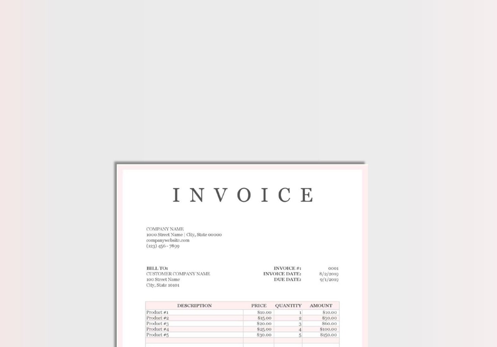 Pink Invoice Template: Business Spreadsheet for Excel (download) - Etsy