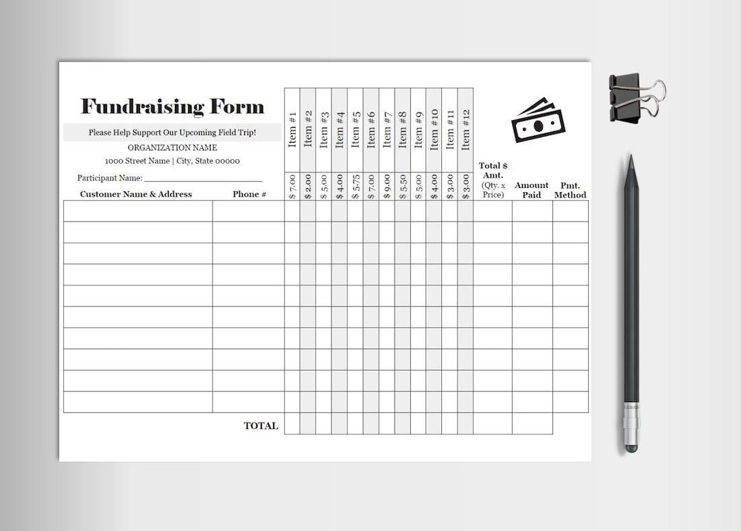 Fundraising Form | Digital Download and Print | 8.5”x11” | Fillable PDF ...